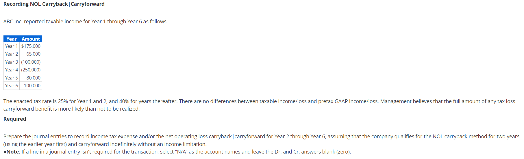 Solved Recording NOL Carryback|Carryforward ABC Inc. | Chegg.com