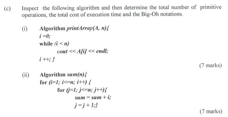 Solved Inspect the following algorithm and then determine | Chegg.com
