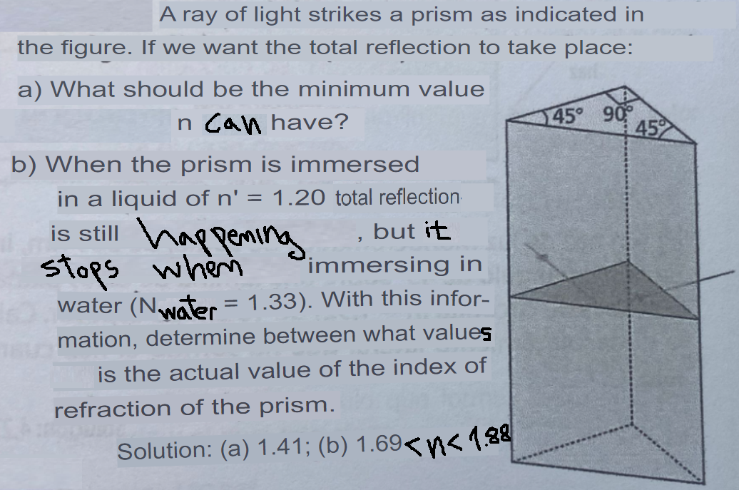 Solved A ray of light strikes a prism as indicated in the | Chegg.com