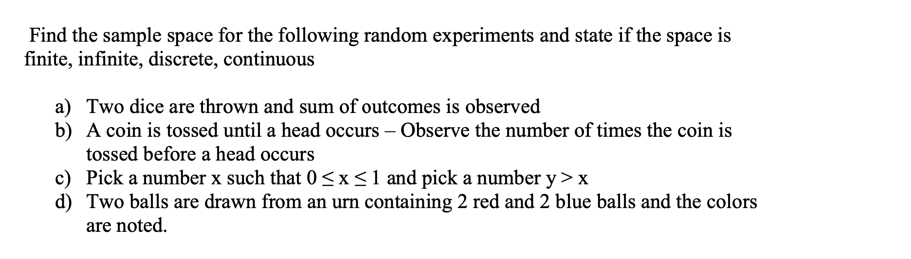 Solved Find the sample space for the following random | Chegg.com