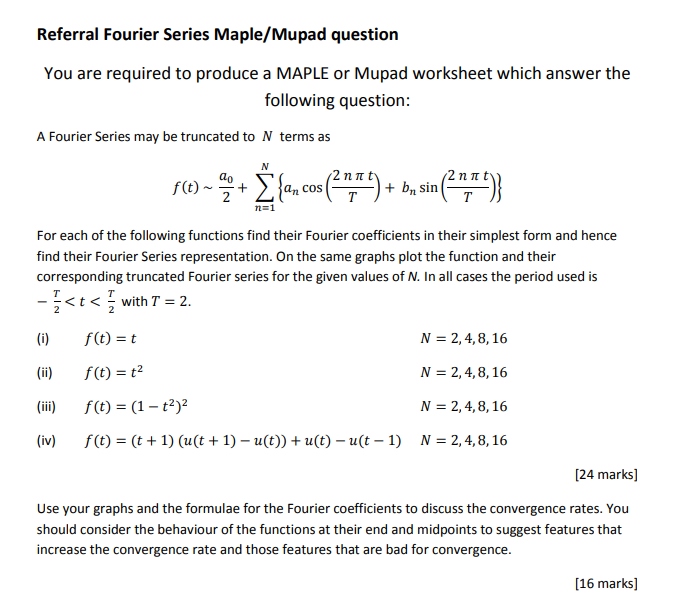 Solved Using either Maple or Mupad software, complete the | Chegg.com