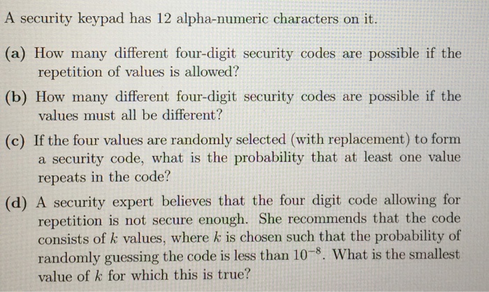 Solved A security keypad has 12 alpha-numeric characters on | Chegg.com