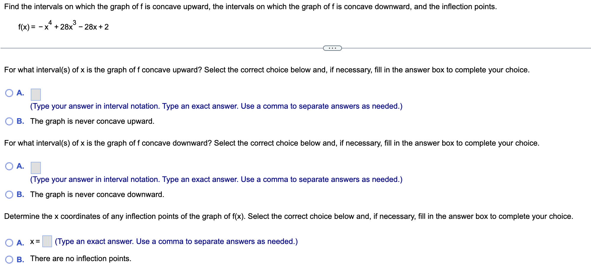 Solved f(x)=−x4+28x3−28x+2 For what interval(s) of x is the | Chegg.com