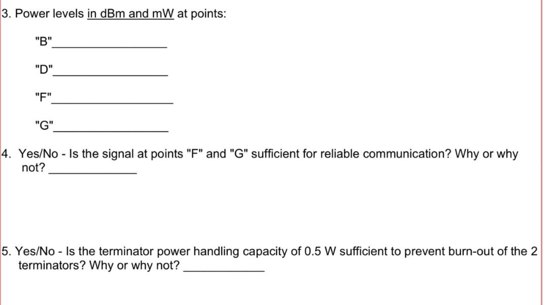 Solved Power levels in dBm and mW at points: "B" "D" "F" "G" | Chegg.com