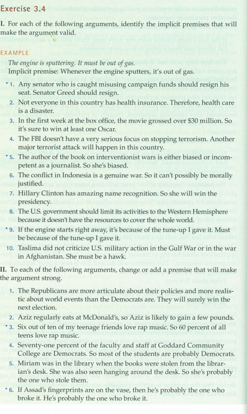 Solved: The Following Asks You To Identify "implicit Premi... | Chegg.com