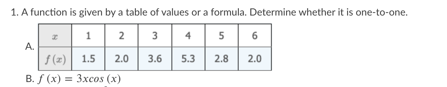 Solved 1. A function is given by a table of values or a | Chegg.com