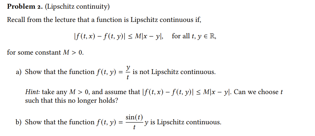Solved Problem 2 Lipschitz Continuity Recall From The