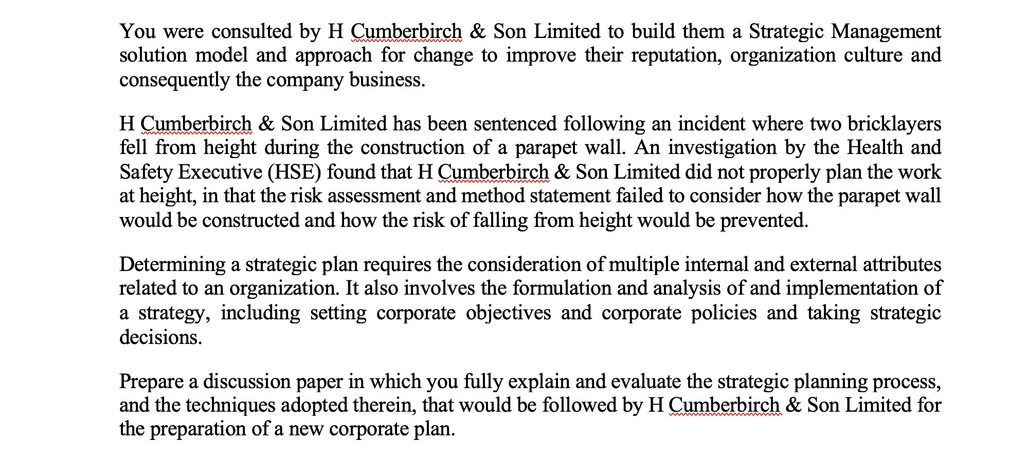 Solved You were consulted by H Cumberbirch \\& Son Limited | Chegg.com