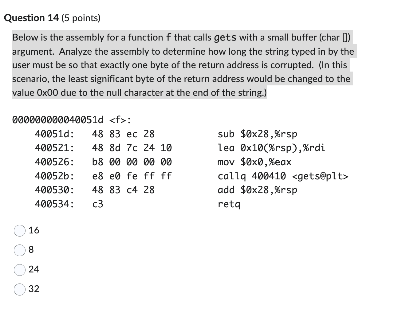 Solved Below is the assembly for a function f that calls | Chegg.com