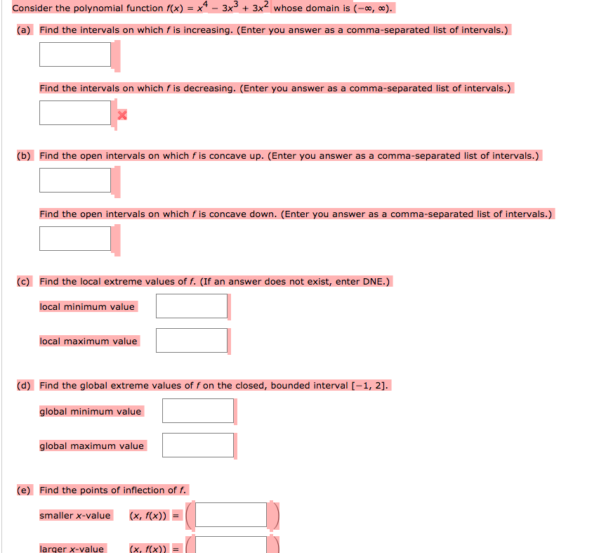 Solved Consider the polynomial function f(x) - x4 -3x3 + 3x2 | Chegg.com