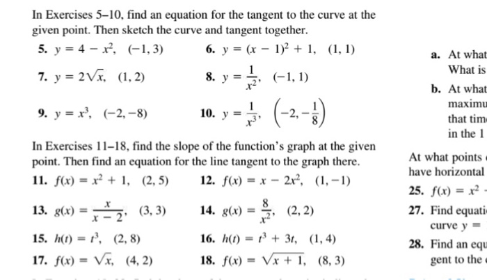 Solved In Exercises 5-10, find an equation for the tangent | Chegg.com