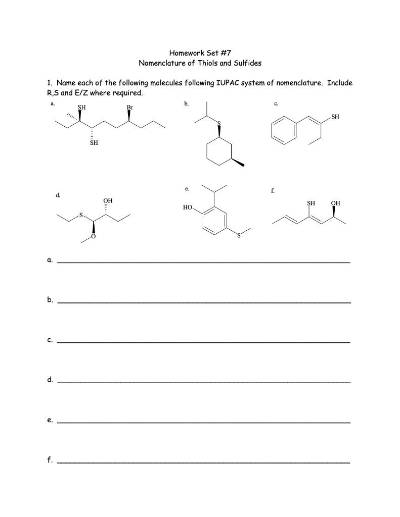 Solved Homework Set #7 Nomenclature of Thiols and Sulfides | Chegg.com