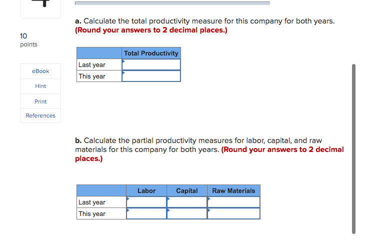 Solved a. Calculate the total productivity measure for this | Chegg.com