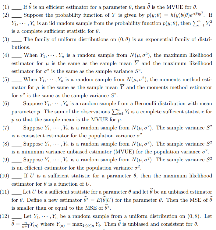 Solved (1) If θ is an efficient estimator for a parameter θ, | Chegg.com
