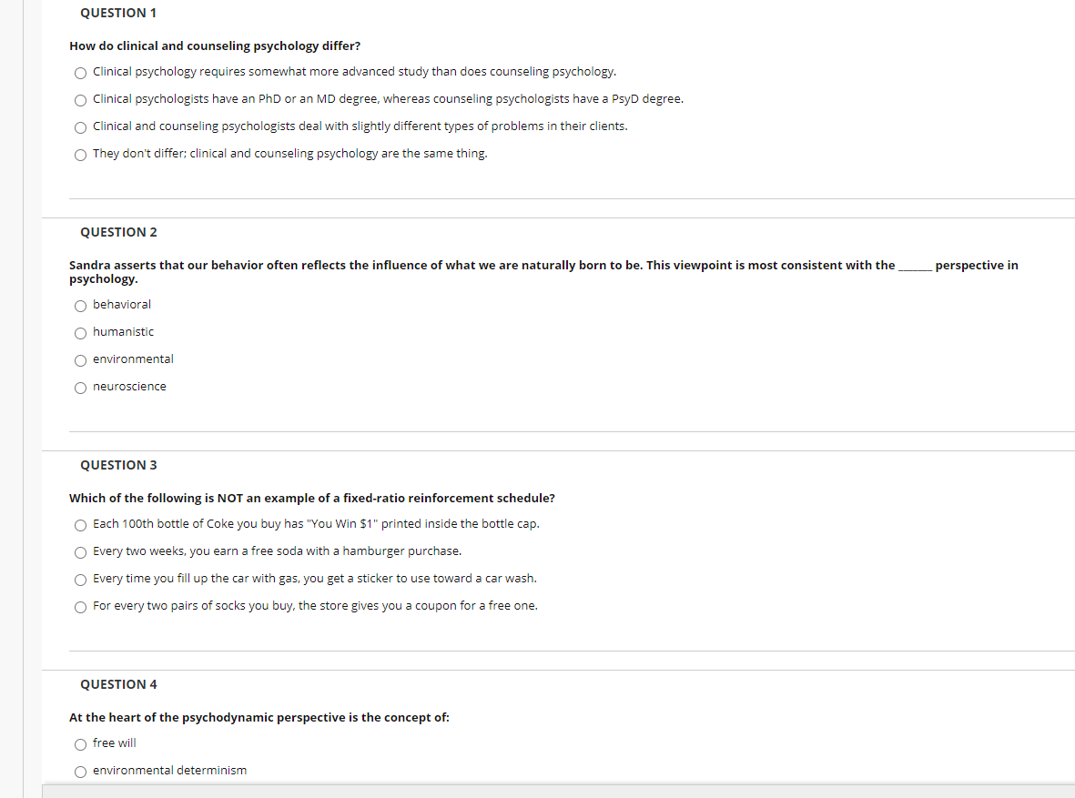Solved QUESTION 1 How do clinical and counseling psychology | Chegg.com
