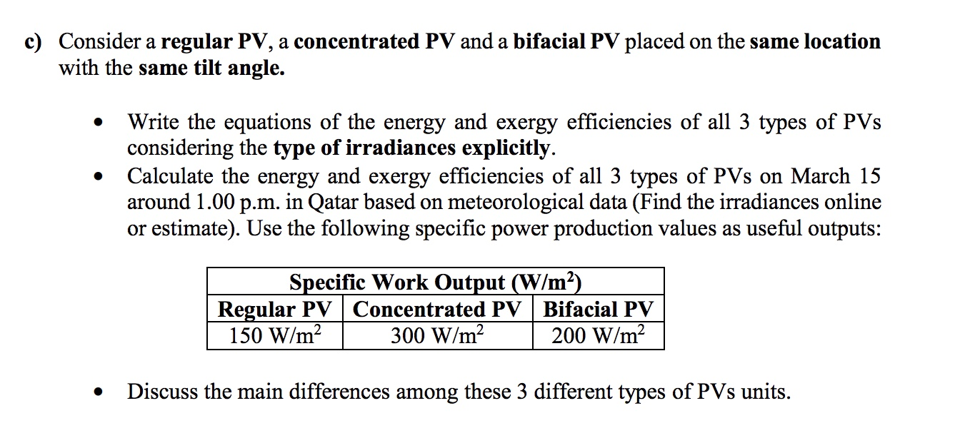 Solved c) Consider a regular PV, a concentrated PV and a | Chegg.com