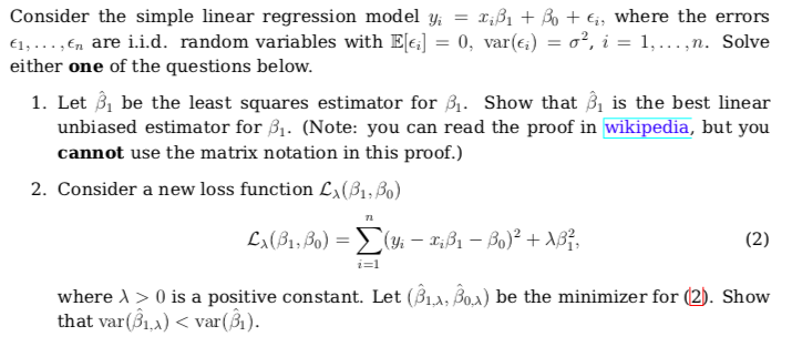 Solved Consider the simple linear regression model y - e, | Chegg.com