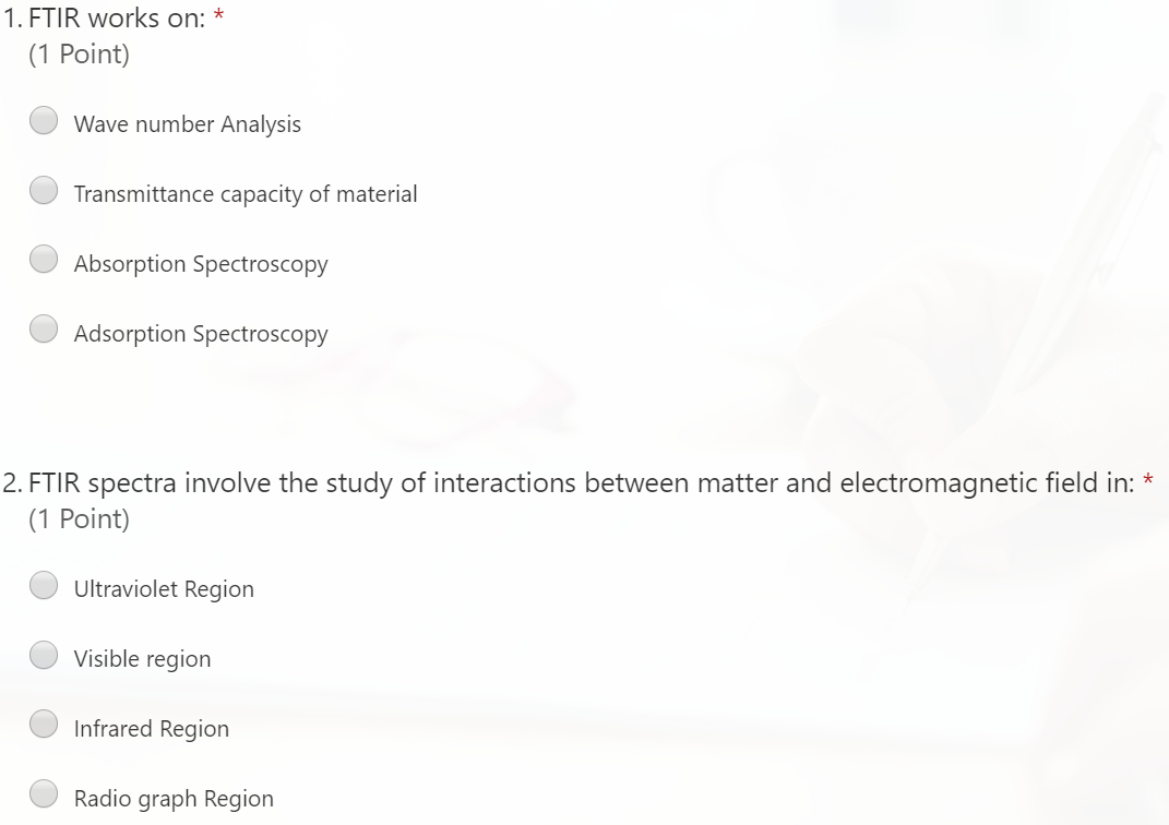 Solved * 1. FTIR works on: (1 Point) Wave number Analysis | Chegg.com