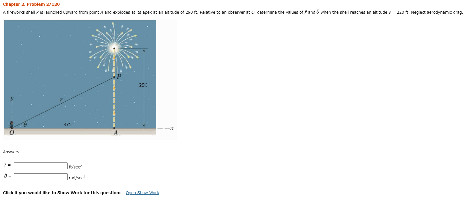 Solved A fireworks shell P is launched upward from point A | Chegg.com