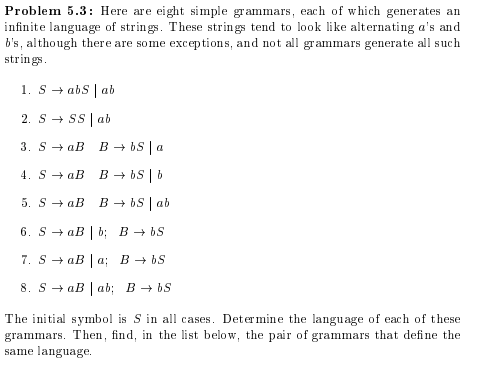 Solved Problem 5.3: Here are eight simple grammars, each of | Chegg.com