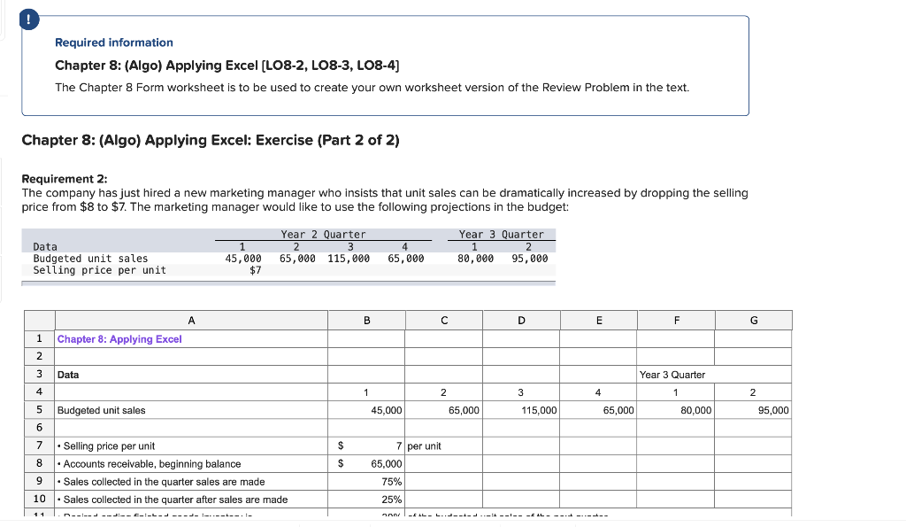 Solved Required information Chapter 8: (Algo) Applying Excel | Chegg.com