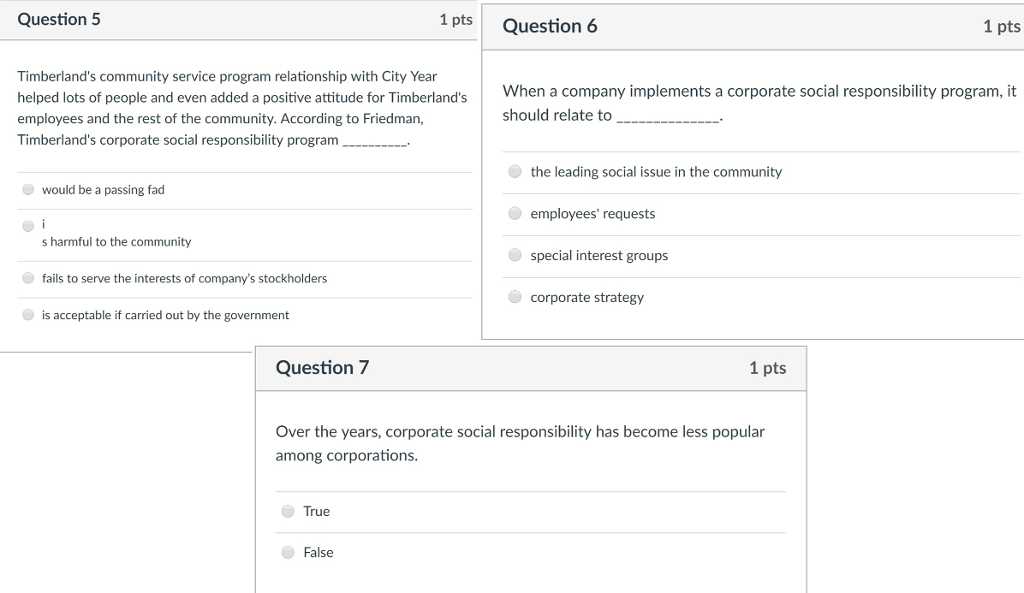 Solved Question 5 Question 6 1 pts 1 pts Timberland's | Chegg.com
