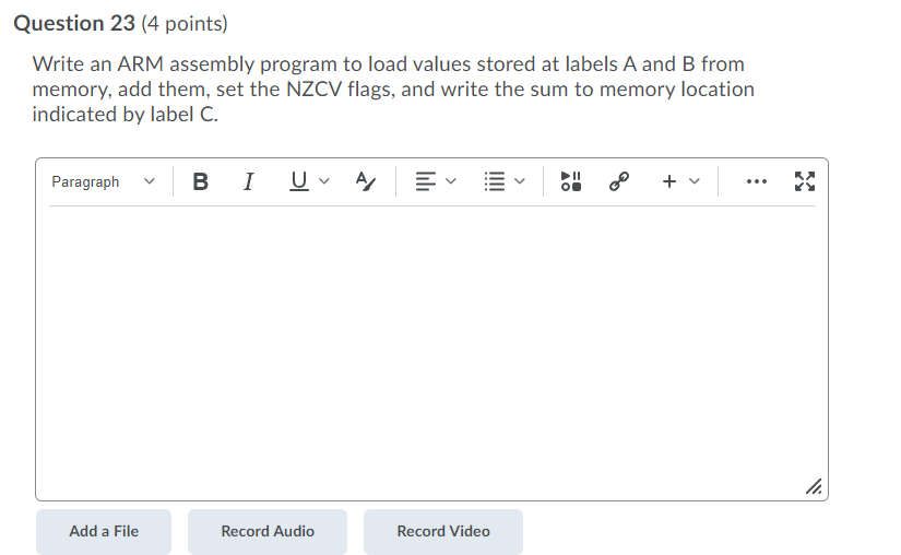 Solved Question 23 (4 points) Write an ARM assembly program | Chegg.com