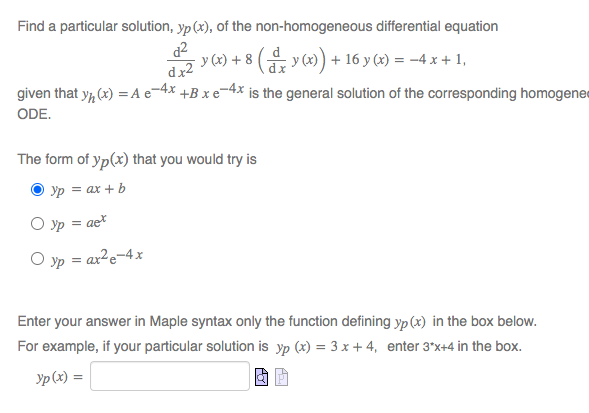 Solved Find a particular solution, yp(x), of the | Chegg.com