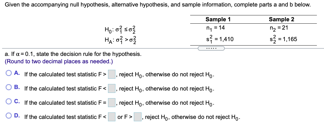 Solved Given the accompanying null hypothesis, alternative | Chegg.com