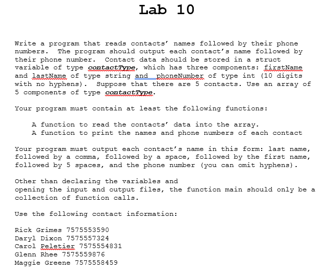 Here is a copyable list of the names and numbers for | Chegg.com