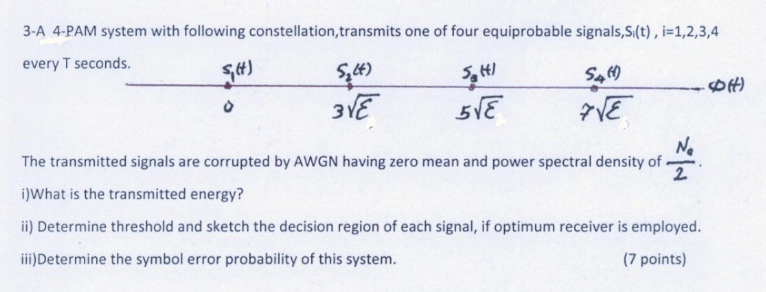 Solved 3-A 4-PAM system with following constellation, | Chegg.com