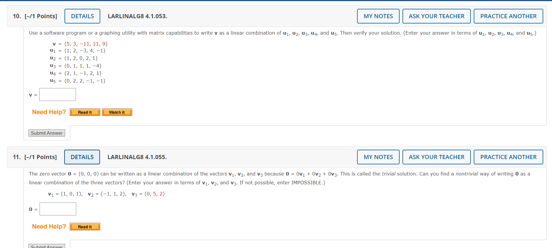 Solved \\[ \\begin{aligned} \\mathbf{v} & =(5,3,-11,11,9) | Chegg.com