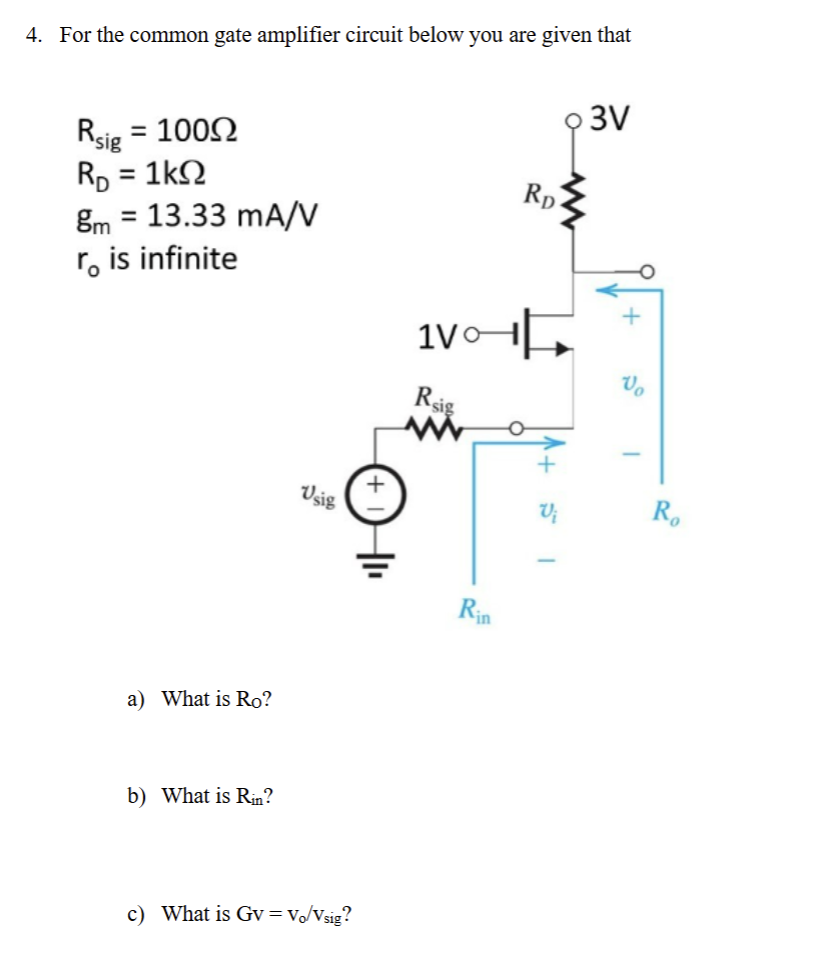 Solved For the common gate amplifier circuit below you are | Chegg.com