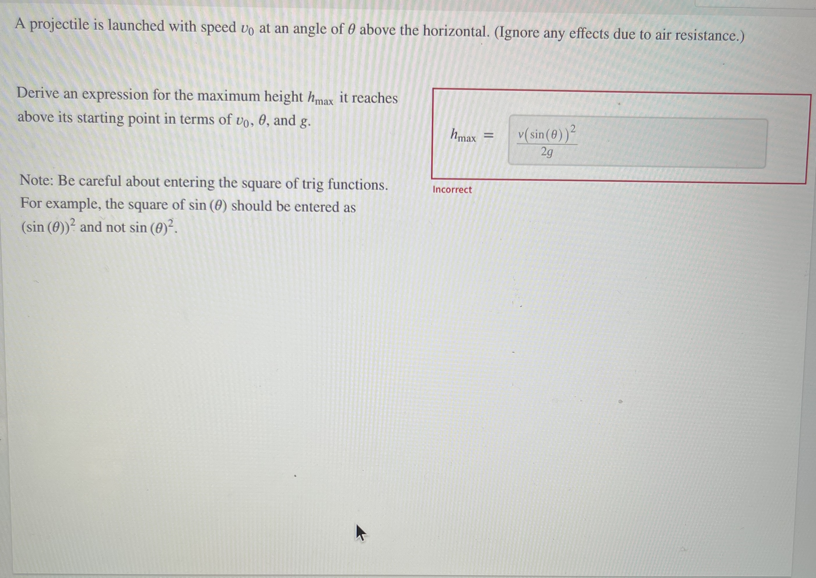 Solved A projectile is launched with speed v0 ﻿at an angle | Chegg.com