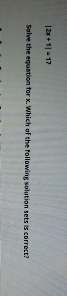 Solved 12x + 11 = 17 Solve the equation for x. Which of the | Chegg.com