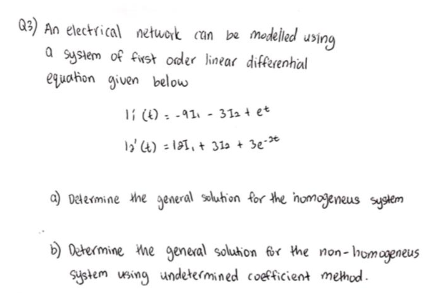 Solved Q3) An electrical network can be modelled using a | Chegg.com