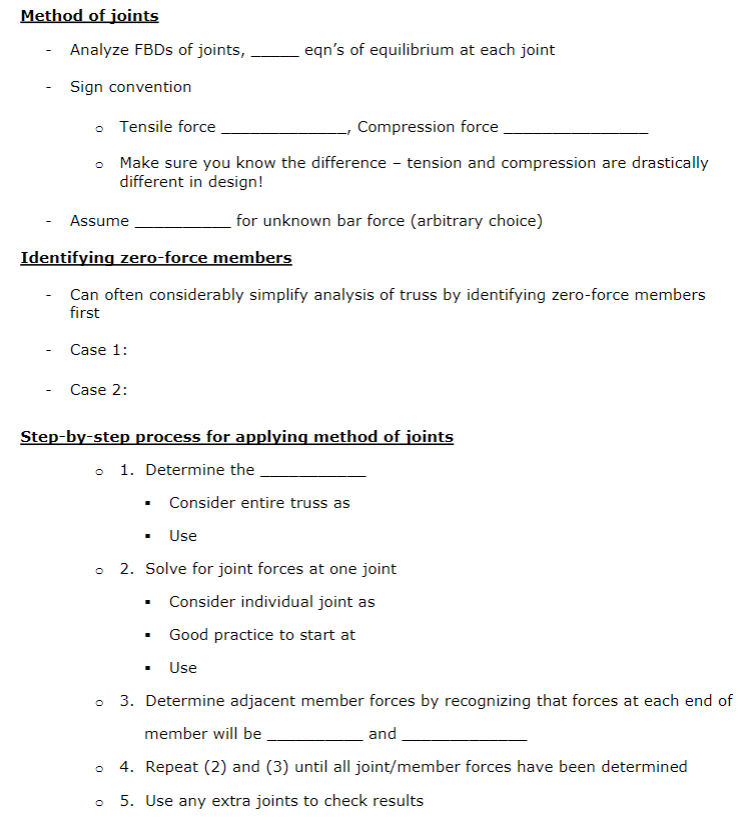 Solved Method of joints Analyze FBDs of joints, eqn's of | Chegg.com
