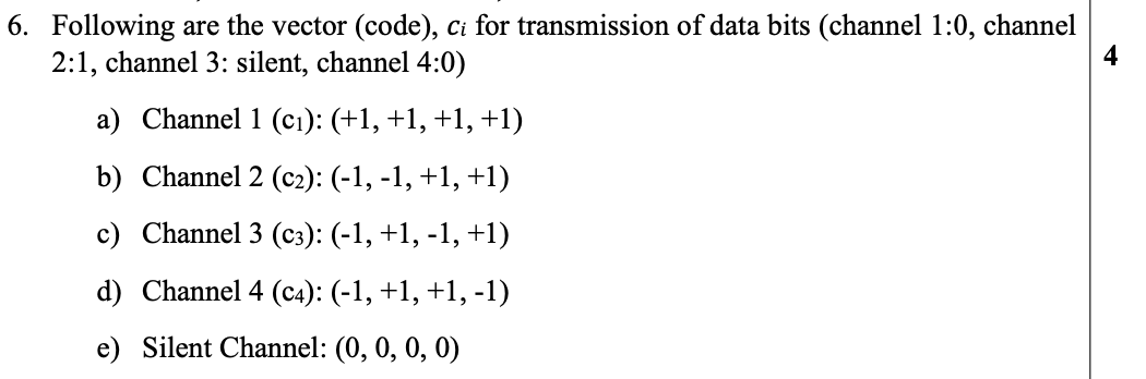 Solved Following are the vector (code), ci for transmission | Chegg.com