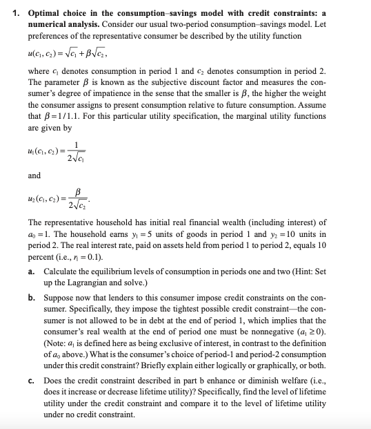 Solved Optimal choice in the consumption-savings model with | Chegg.com