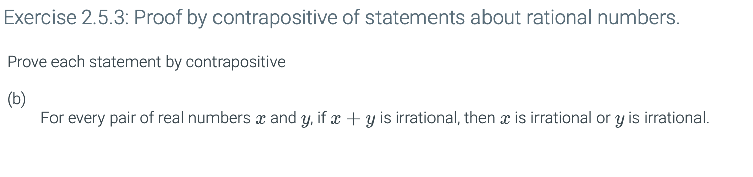 Solved Exercise 2.5.3: Proof by contrapositive of statements | Chegg.com