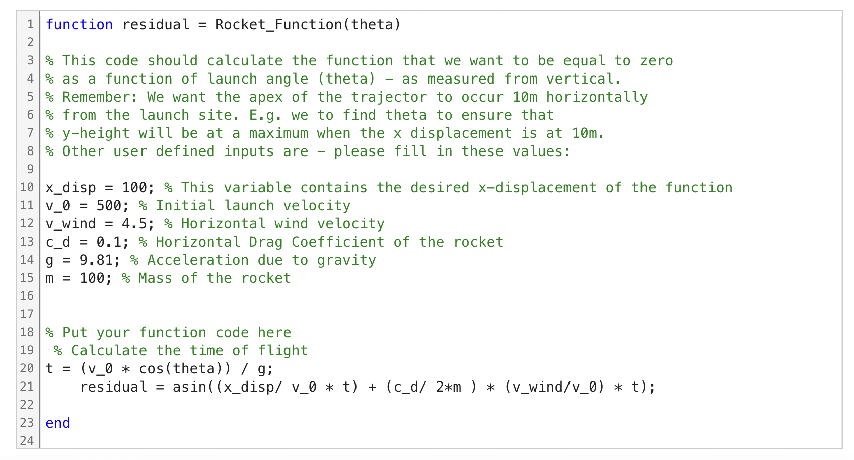 Solved function residual = Rocket_Function(theta) % This | Chegg.com