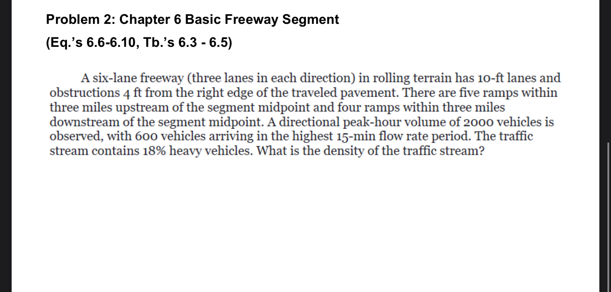 Solved Problem 2: Chapter 6 Basic Freeway Segment (Eq.'s | Chegg.com