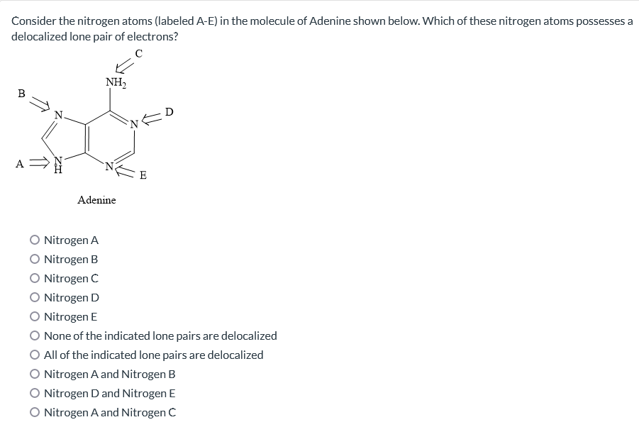 Solved Consider The Nitrogen Atoms Labeled A E In The