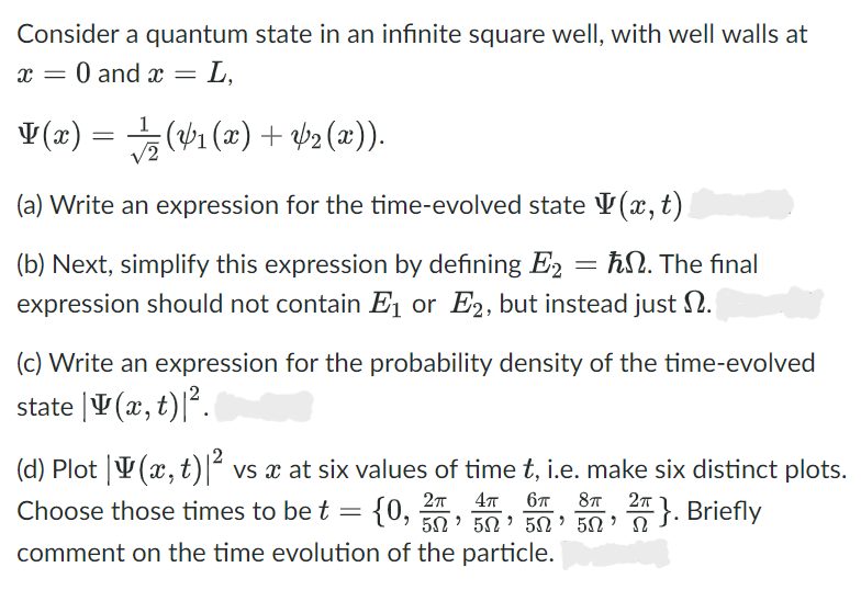 Solved Consider a quantum state in an infinite square well, | Chegg.com