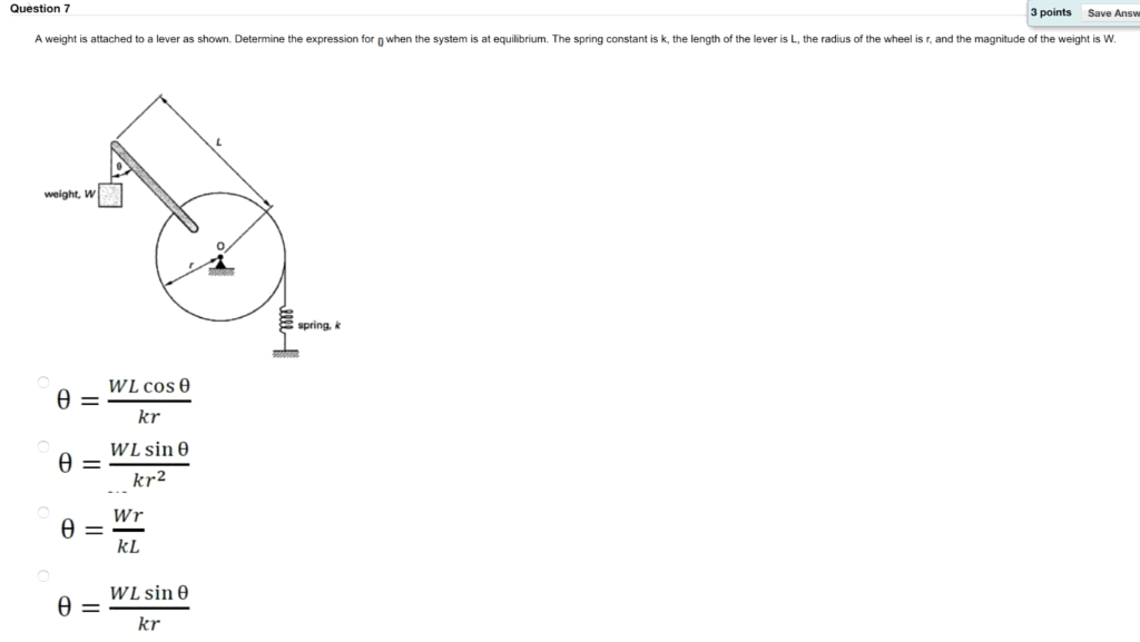 Solved Question 7 3 points Save Answ A weight is attached to | Chegg.com