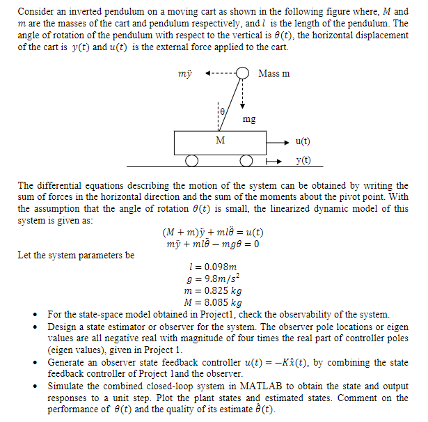 Solved Consider an inverted pendulum on a moving cart as | Chegg.com