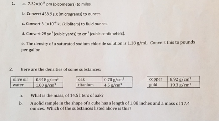 Solved 1. a. 7.32x1018 pm (picometers) to miles. b. Convert | Chegg.com