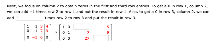 Solved Next, we focus on column 2 to obtain zeros in the | Chegg.com