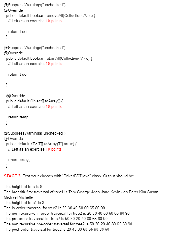 STAGE 1: Implement the following methods in | Chegg.com