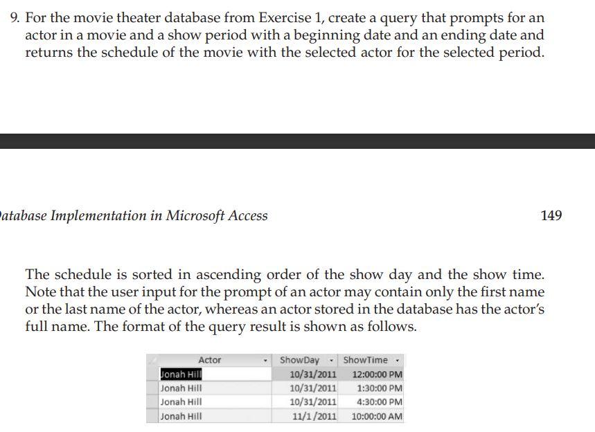 9. For the movie theater database from Exercise 1, | Chegg.com